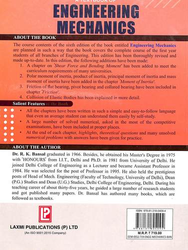 Buy Textbook Of Engineering Mechanics book : Rk Bansal , 8131804097, 9788131804094 - SapnaOnline ...