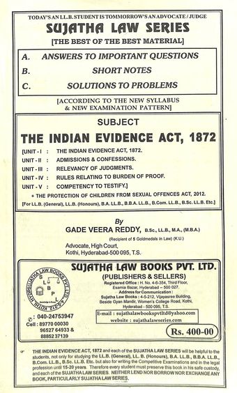 Buy Indian Evidence Act 1872 : Sls book : Gade Veera Reddy , 1234099357 ...