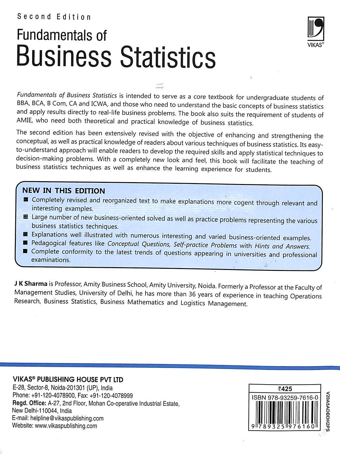Buy Fundamentals Of Business Statistics book : Jk Sharma , 9325976161 ...