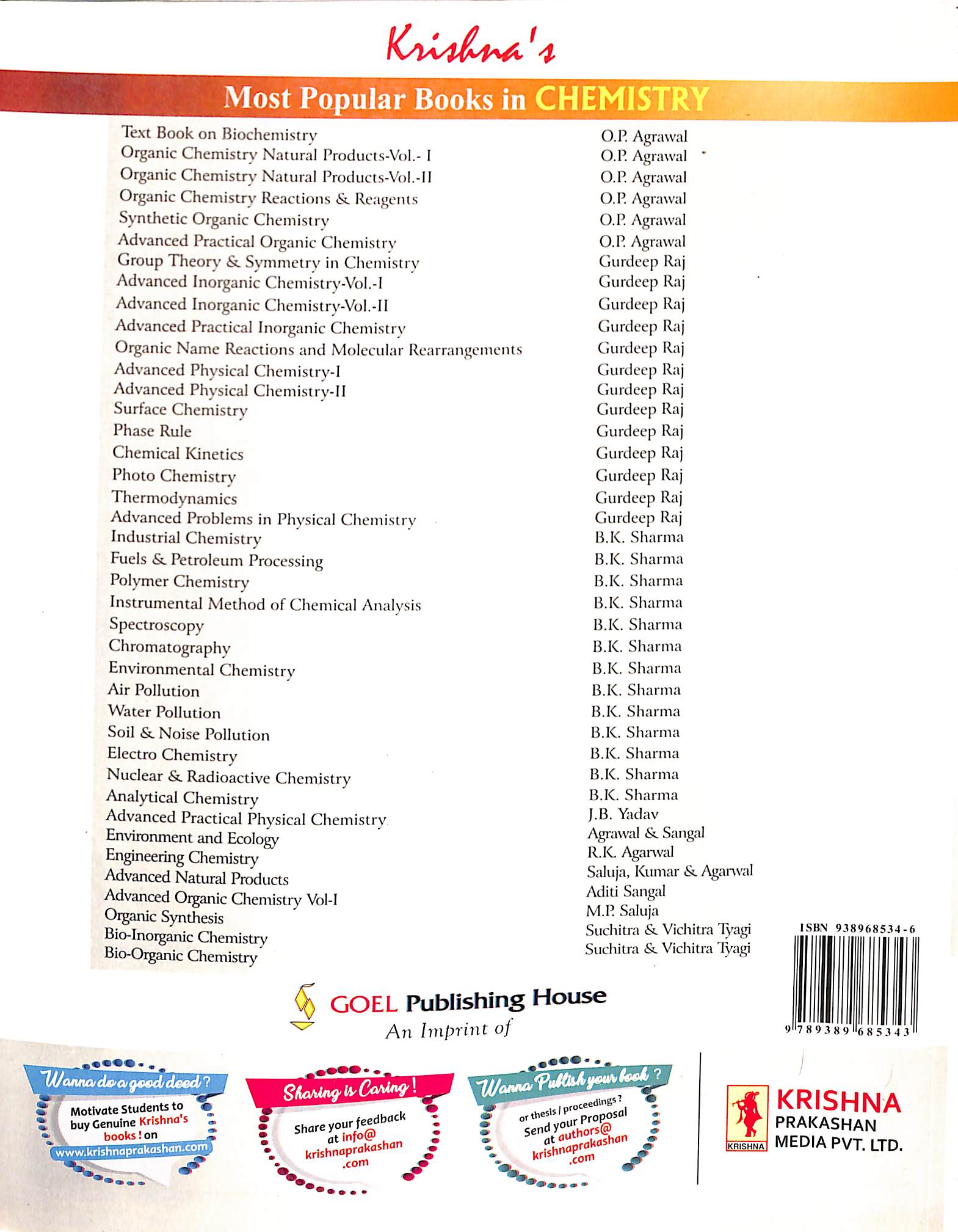 Buy Advanced Physical Chemistry Set Of 2 Vols book : Gurdeep Raj , 9389685346, 9789389685343 ...