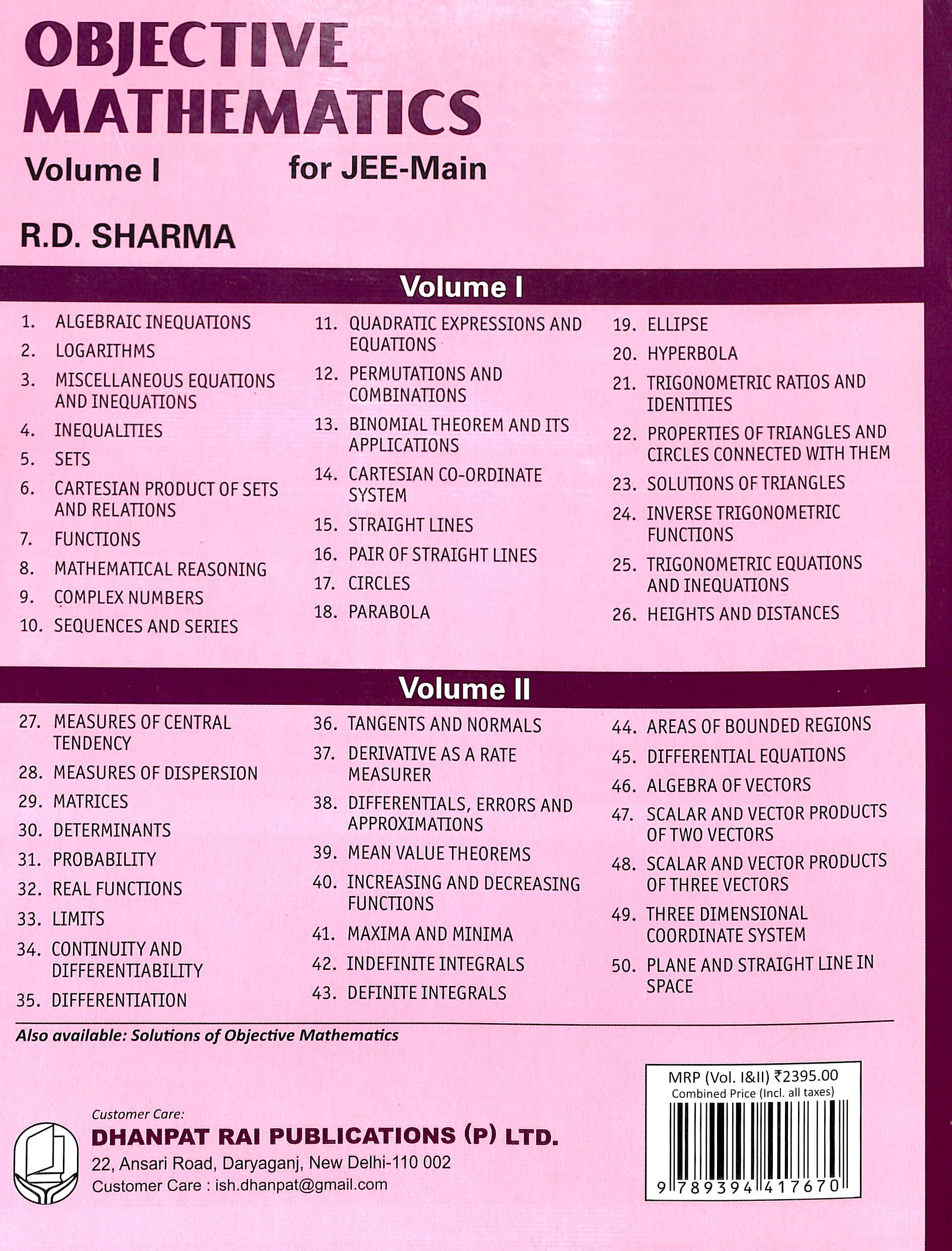 Buy Objective Mathematics Set Of 2 Vols For Jee Main book : Rd Sharma ...